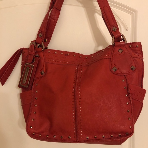 b. makowsky | Bags | Red Genuine Leather Bmakowsky Handbag With Studs ...